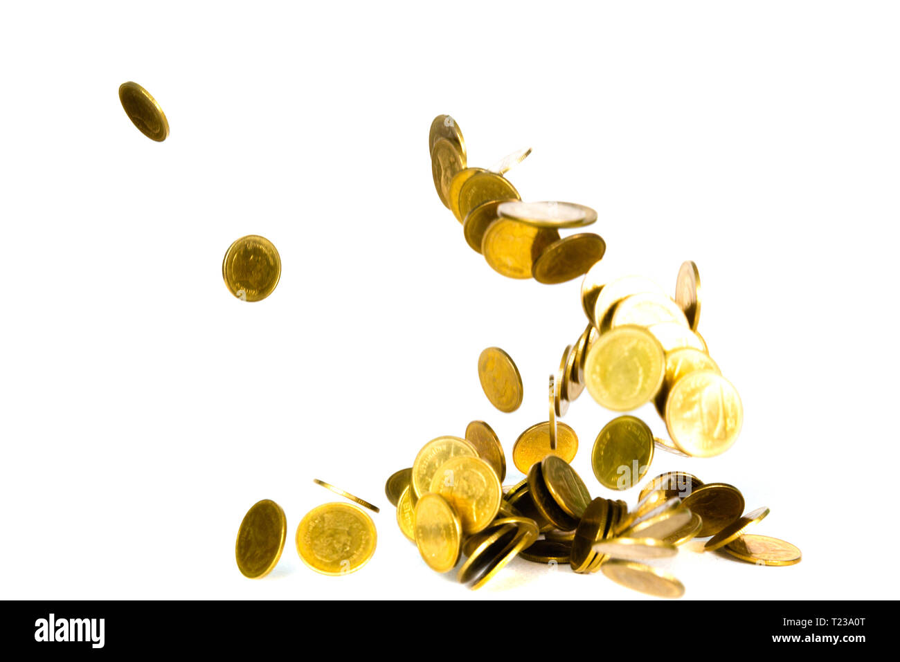 Movement of falling gold coin, flying coin, rain money isolated on ...