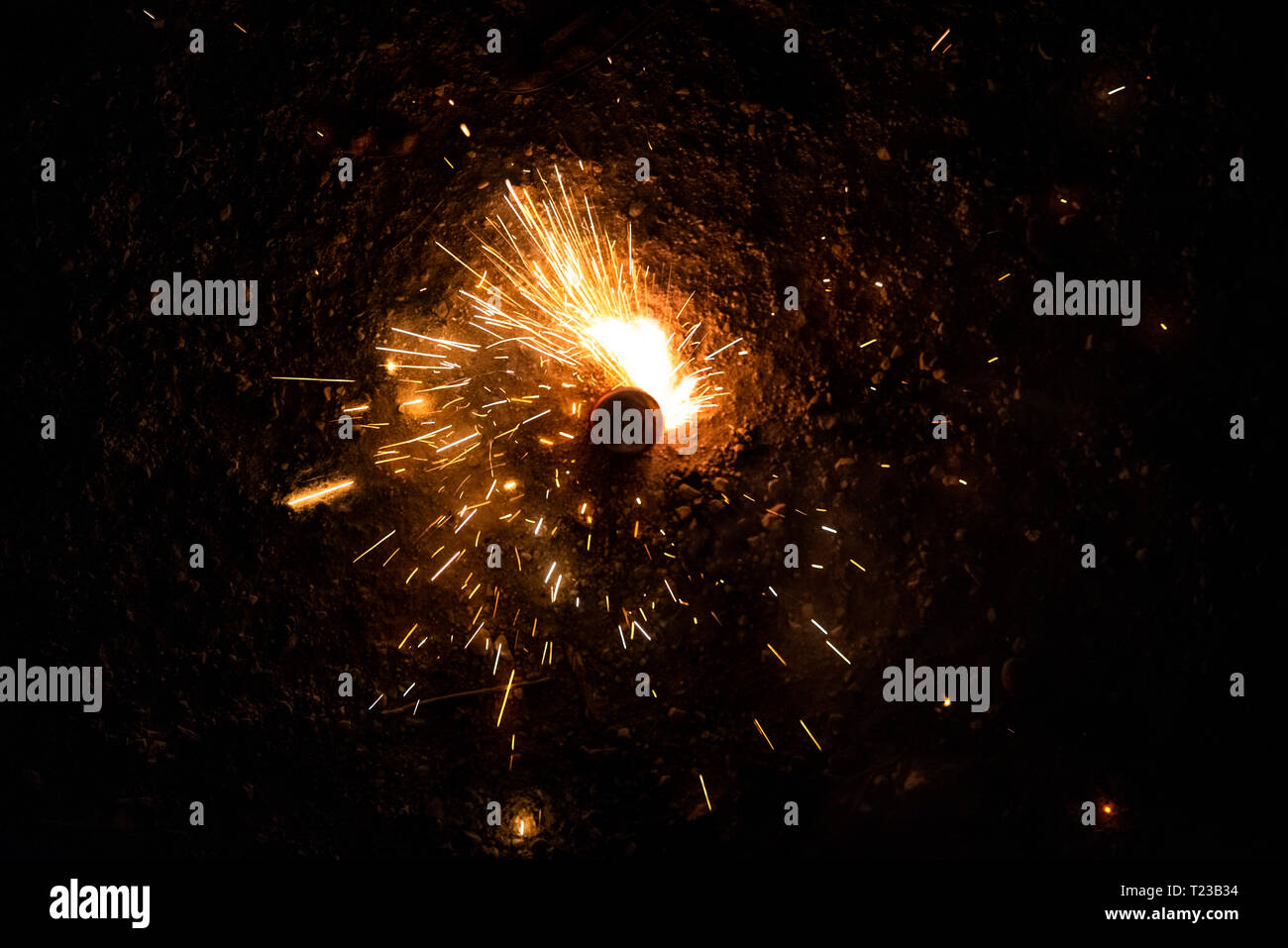 Firecrackers spinning illuminating the night with their sparks Stock ...