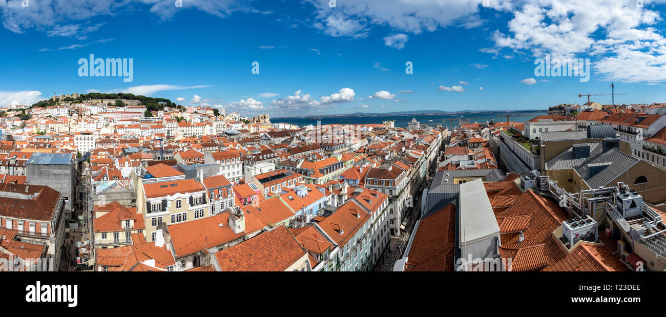 Portugal, Lisboa, Baixa, panoramic view of the city with Castelo Sao ...