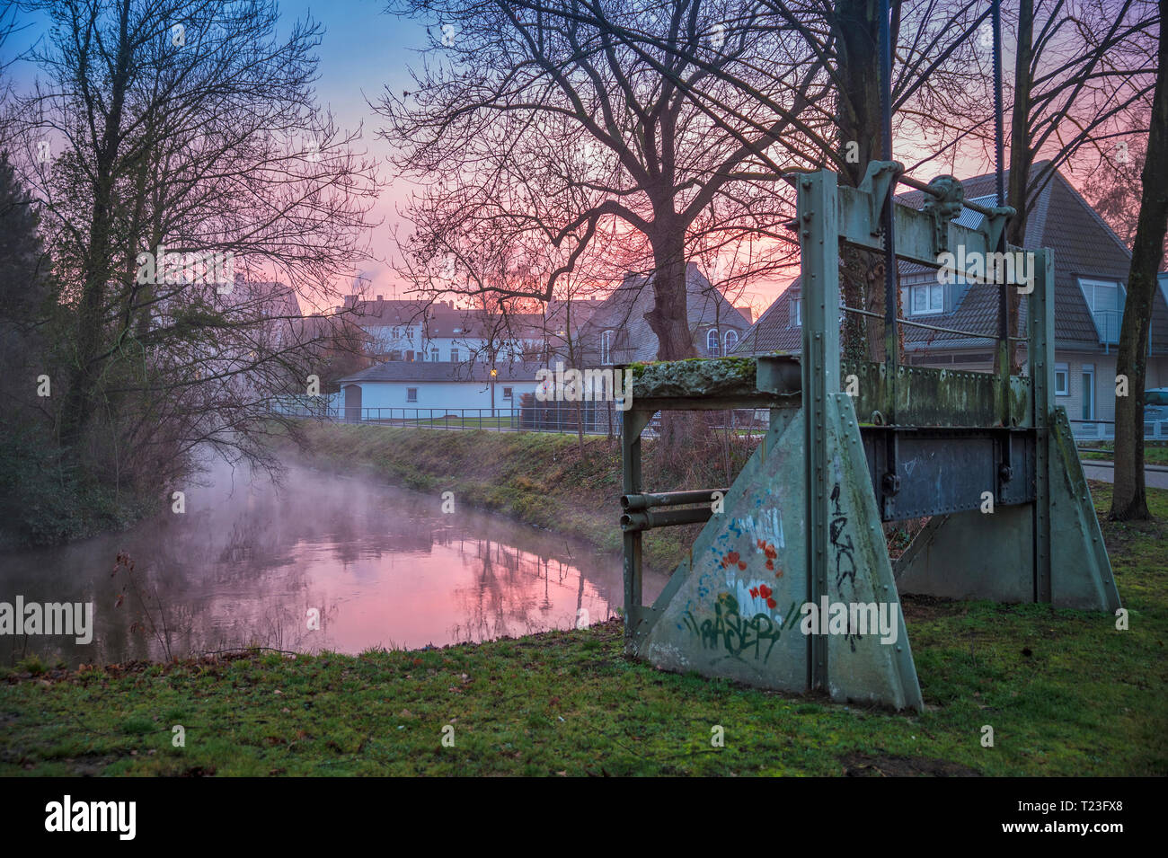 Germany, Grevenbroich, Erft river bend at weir of former 'Eisener ...