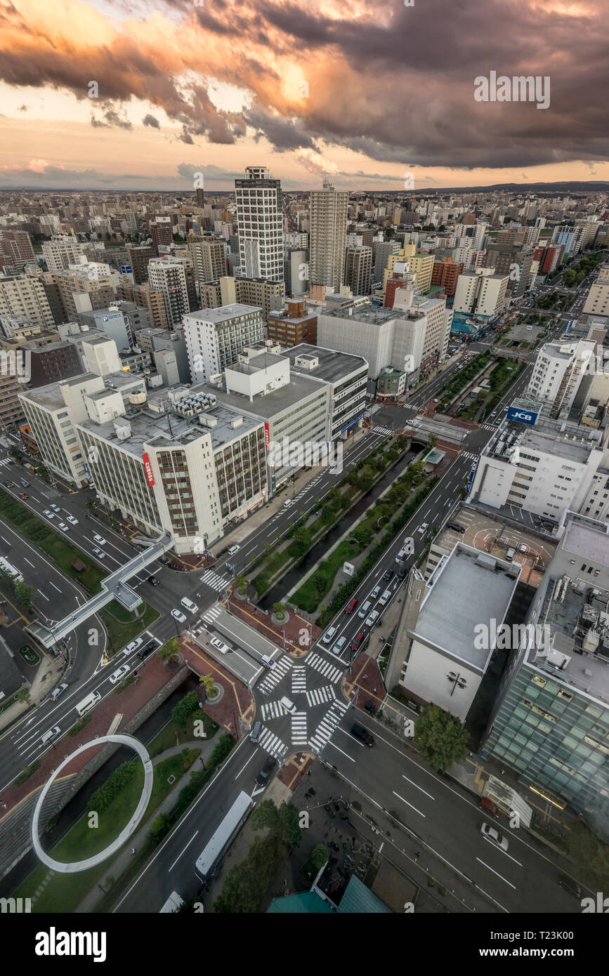 Panoramic cityscape view of south-east Sapporo and Soseigawa River from ...