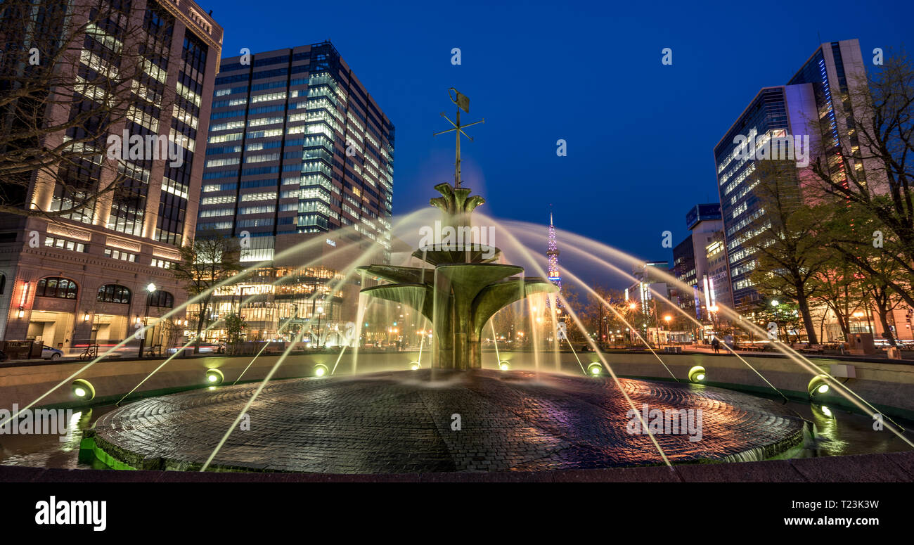 Sapporo, Hokkaido, Japan. May 09, 2016. Panoramic night view of Odori ...