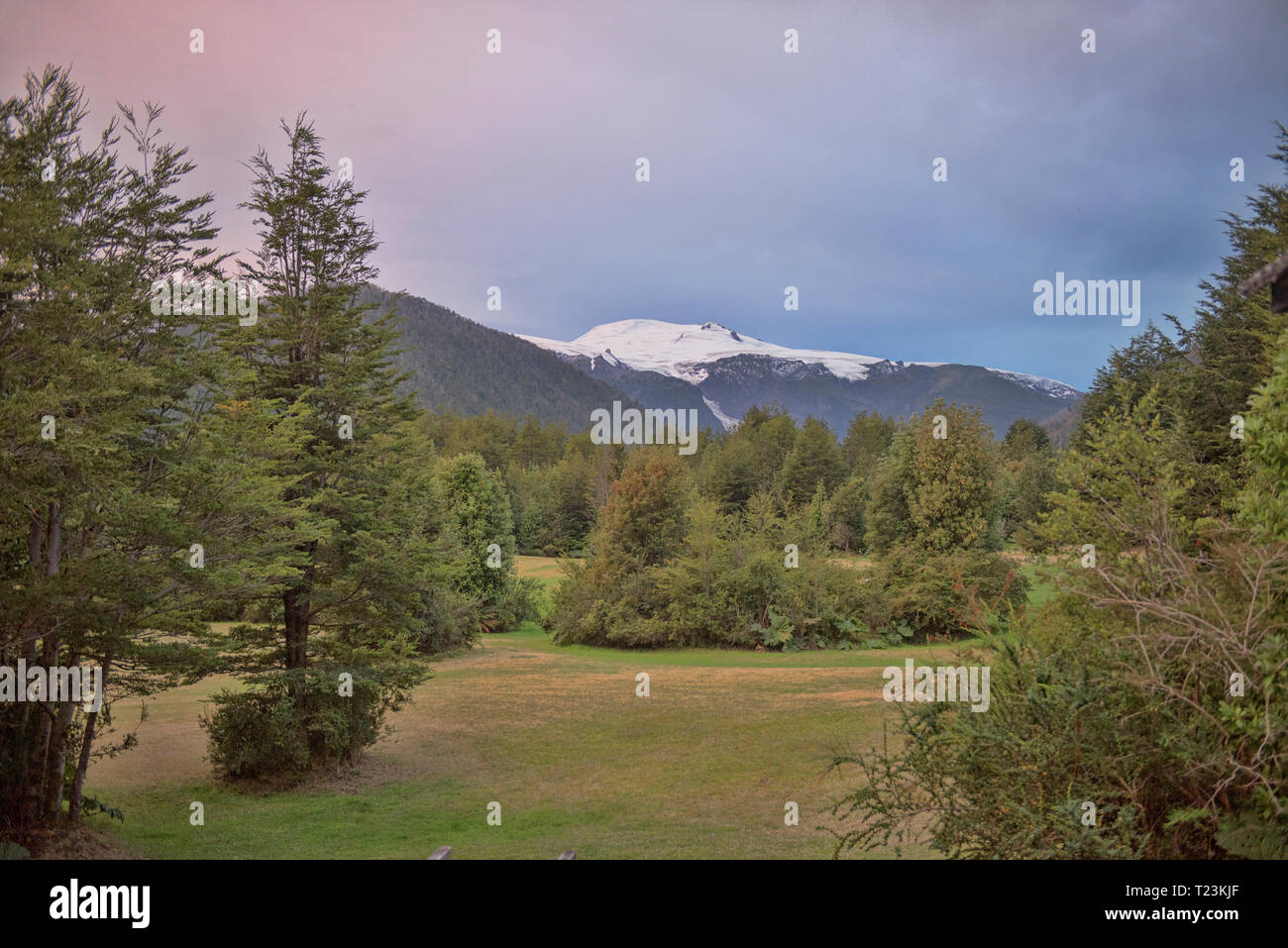 View of Michinmahuida Volcano, Ventisquero Campground, Pumalin National ...