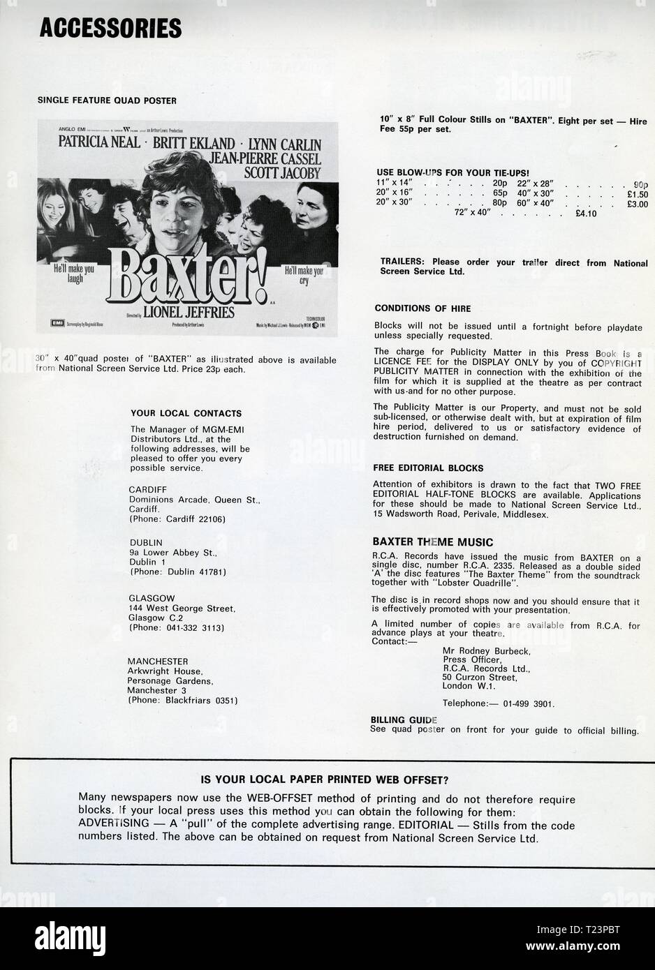 Baxter (1973) Publicity information, Date: 1973 Stock Photo - Alamy