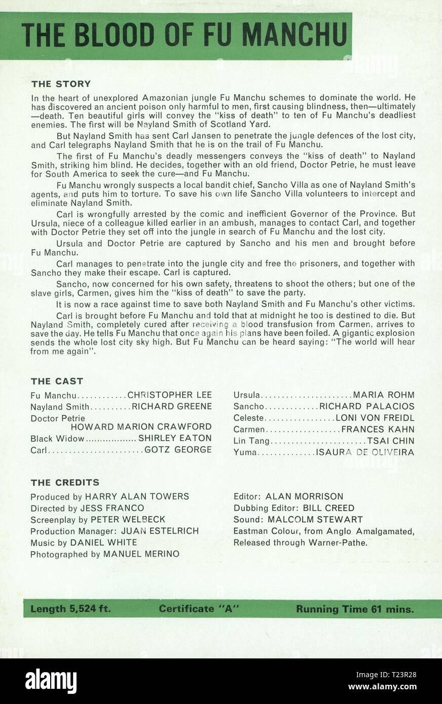 The Blood of Fu Manchu (1968) Publicity information, Date: 1968 Stock ...