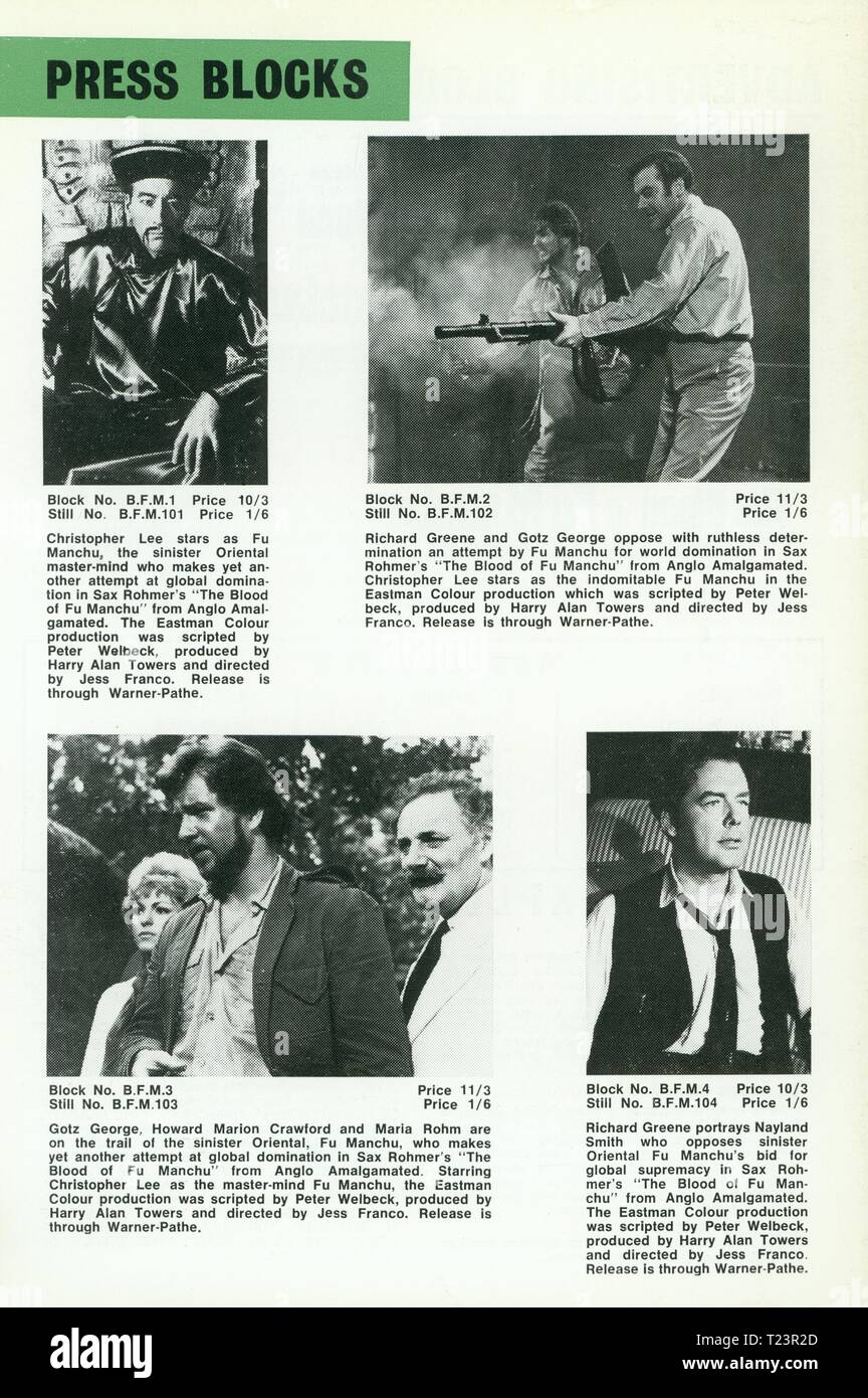 The Blood of Fu Manchu (1968) Publicity information, Date: 1968 Stock ...