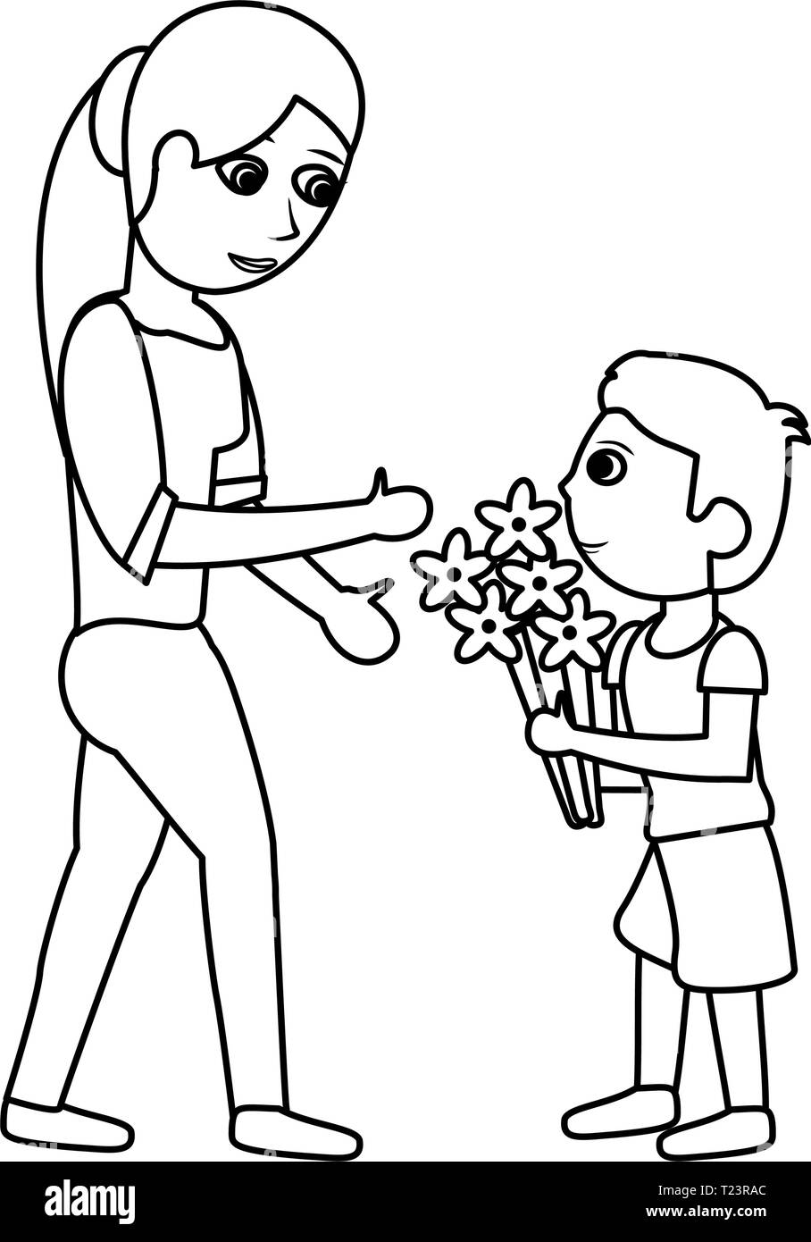 Single mother with kid in black and white Stock Vector Image & Art - Alamy