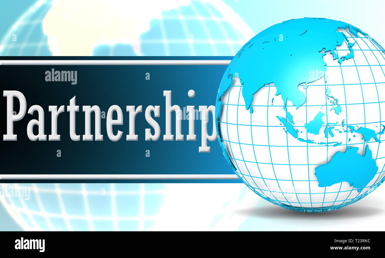 Partnership with sphere globe with white background, 3d rendering Stock ...