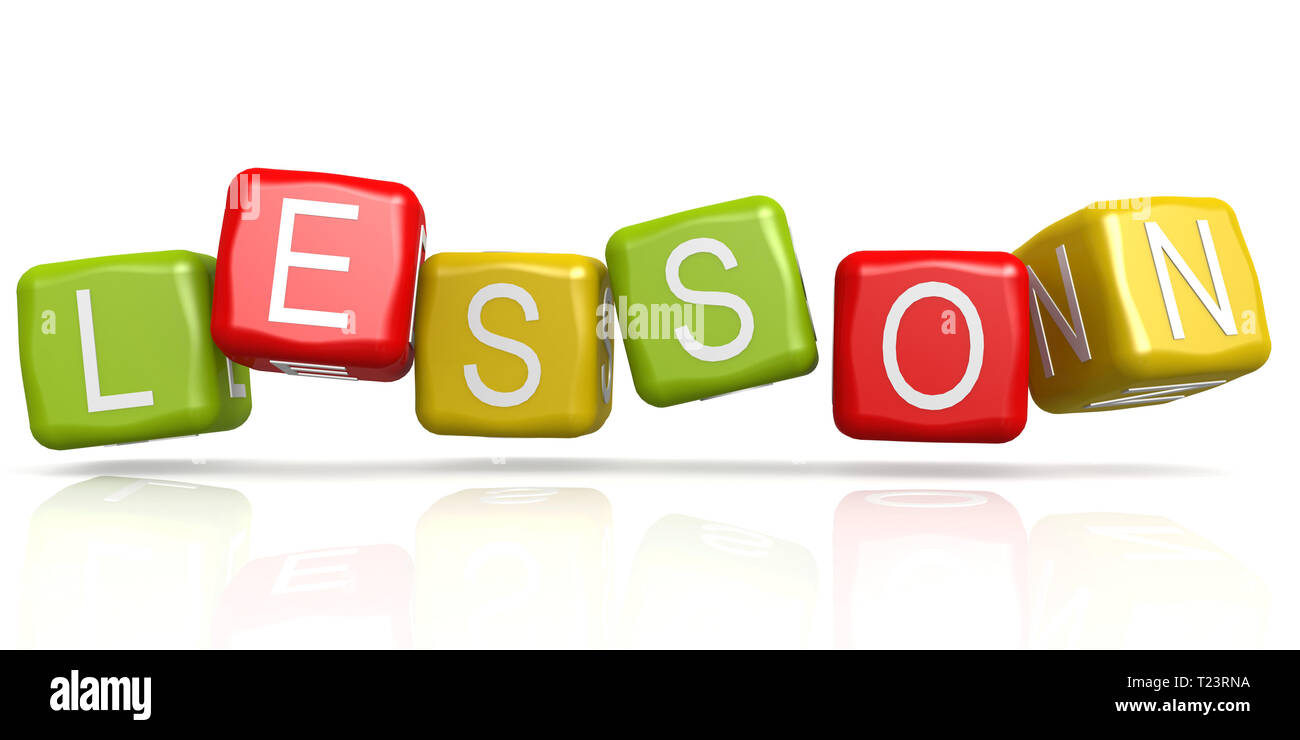 Colorful cube with lesson word, 3D rendering Stock Photo - Alamy