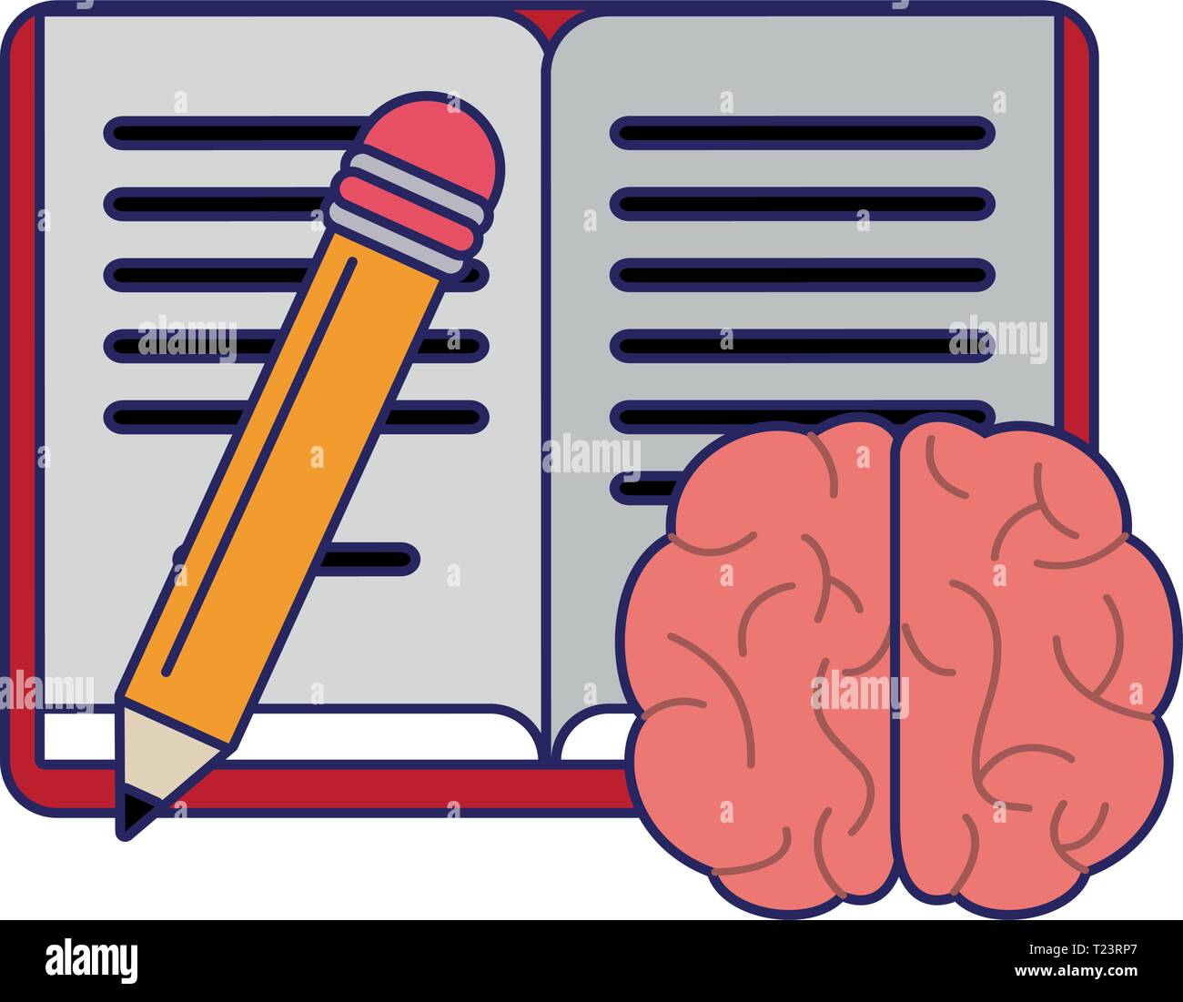 Book and pencil with brain cartoon Stock Vector Image & Art - Alamy
