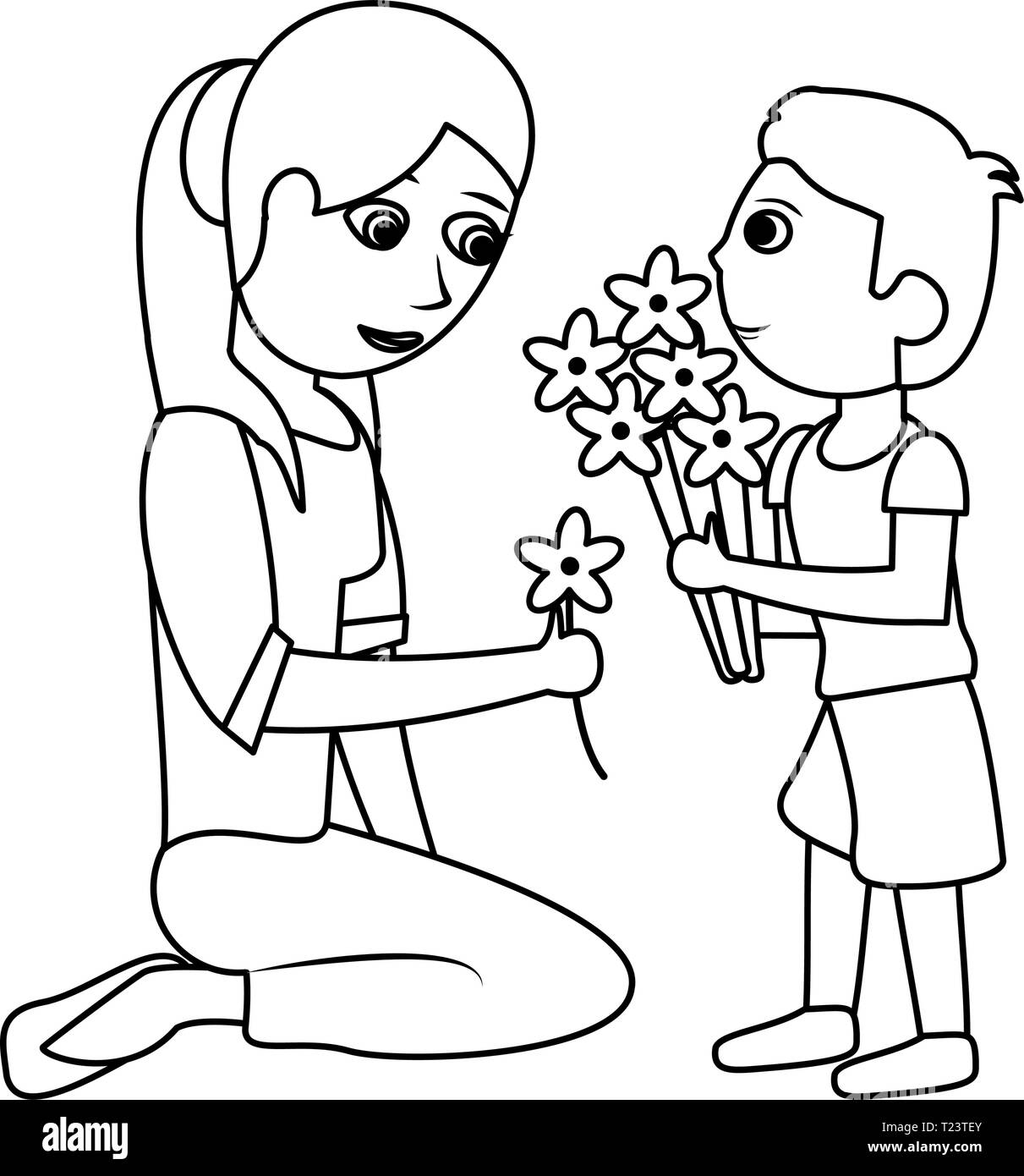 Single mother with kid in black and white Stock Vector Image & Art - Alamy