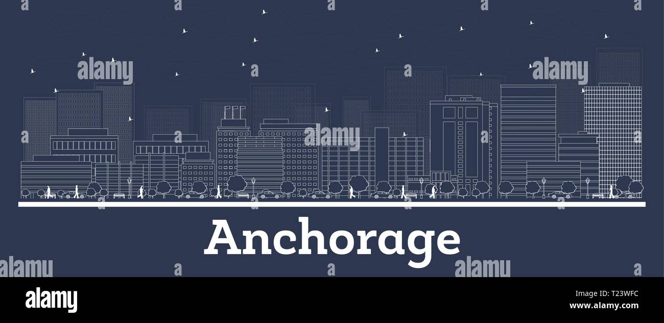 Outline Anchorage Alaska City Skyline with White Buildings. Vector ...