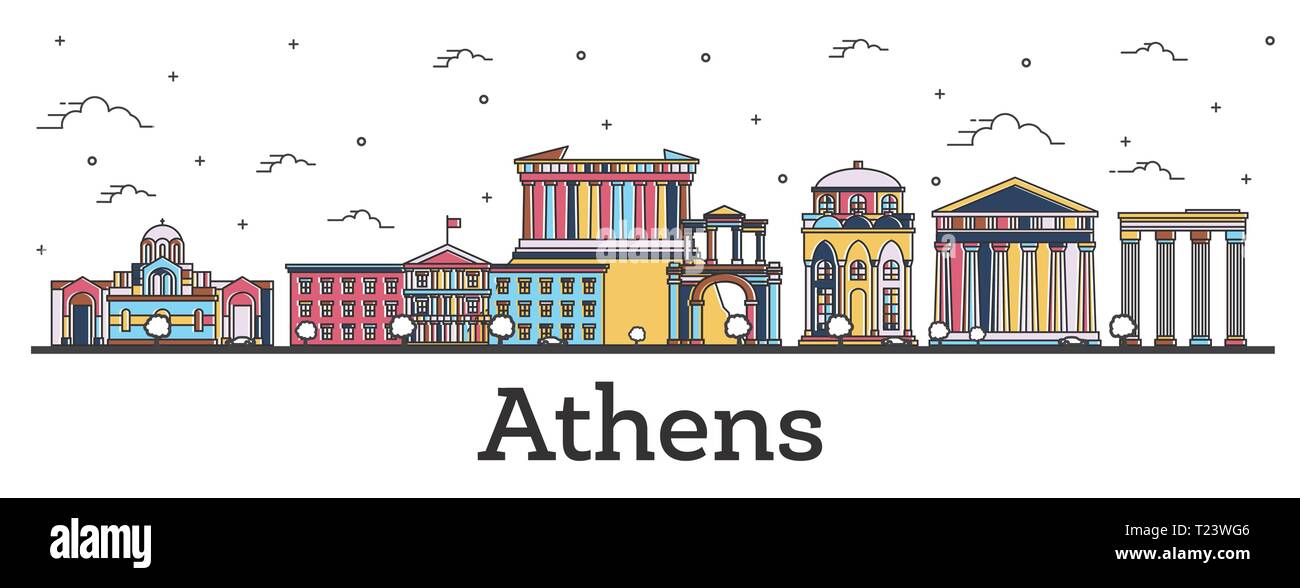 Outline Athens Greece City Skyline with Color Buildings Isolated on ...