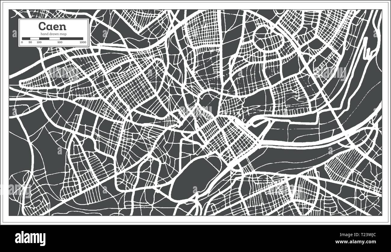 Caen France City Map in Retro Style. Outline Map. Vector Illustration ...