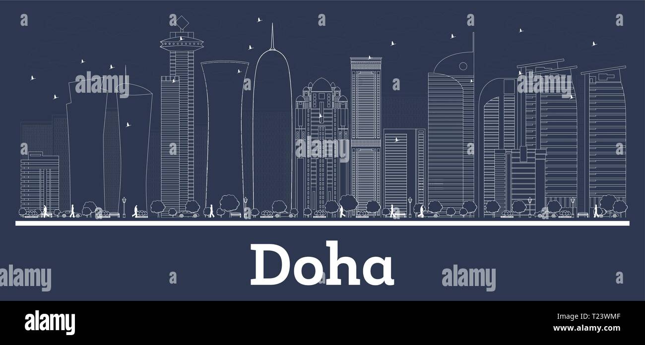 Outline Doha Qatar City Skyline with White Buildings. Vector ...