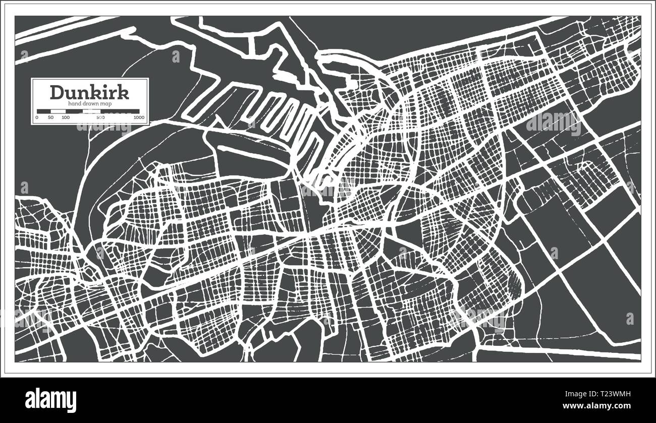 Dunkirk France City Map in Retro Style. Outline Map. Vector ...