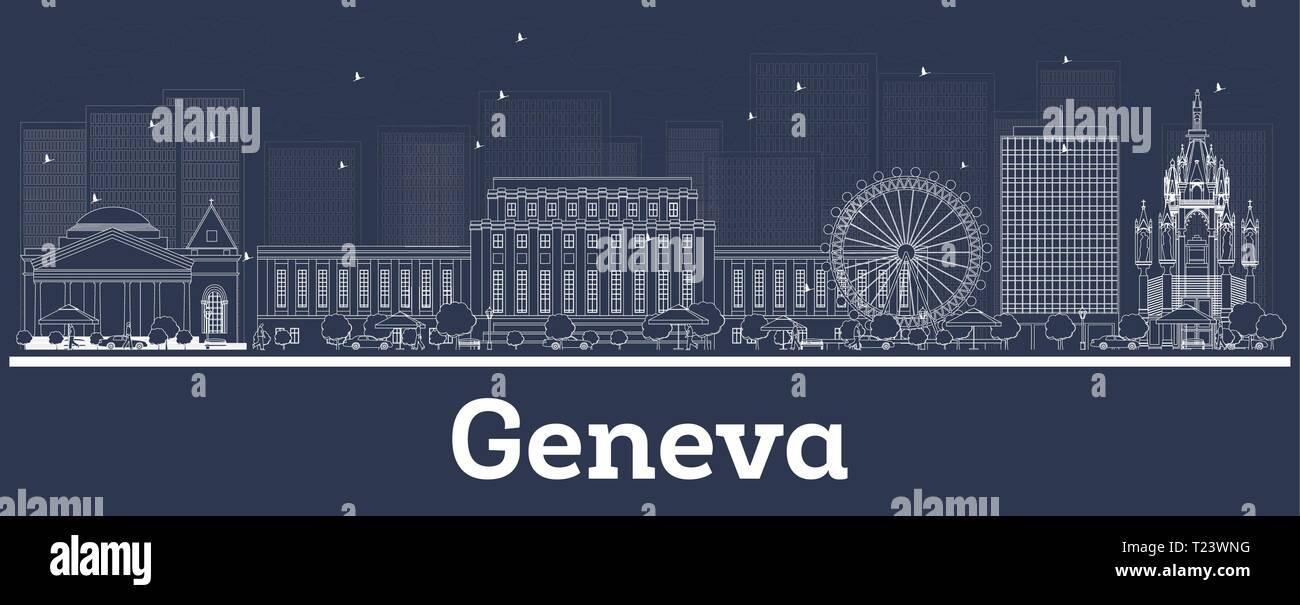 Outline Geneva Switzerland City Skyline with White Buildings. Vector ...
