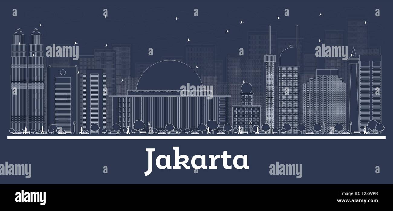 Outline Jakarta Indonesia City Skyline with White Buildings. Vector ...