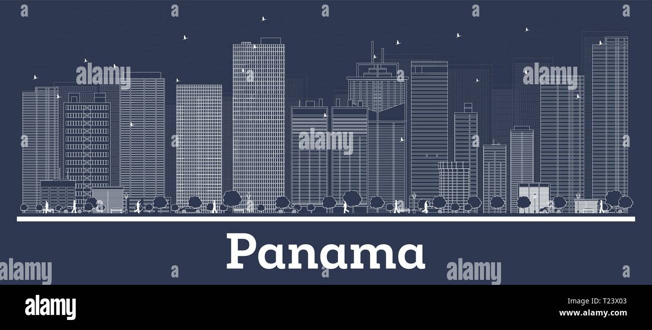 Outline Panama City Skyline with White Buildings. Vector Illustration ...
