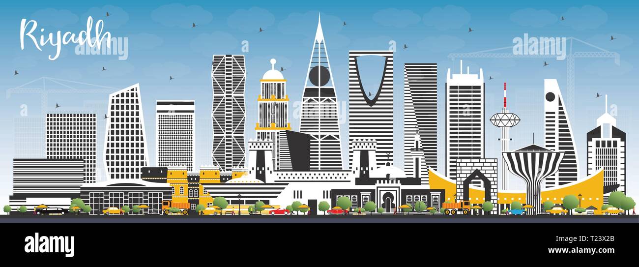 Riyadh Saudi Arabia City Skyline with Color Buildings and Blue Sky ...