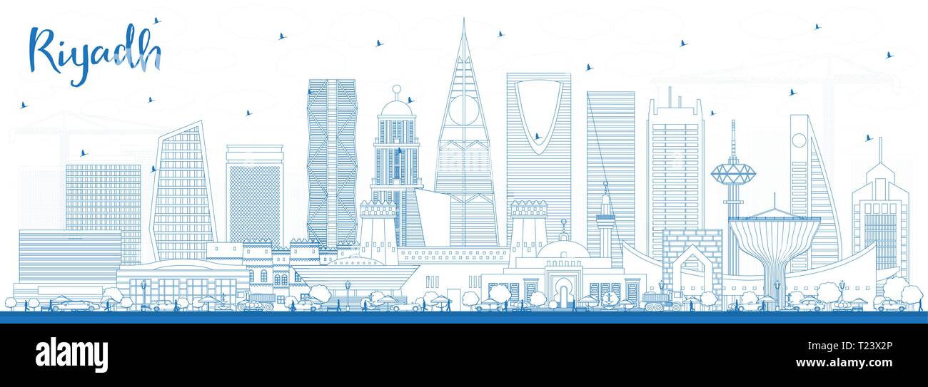 Outline Riyadh Saudi Arabia City Skyline with Blue Buildings. Vector ...