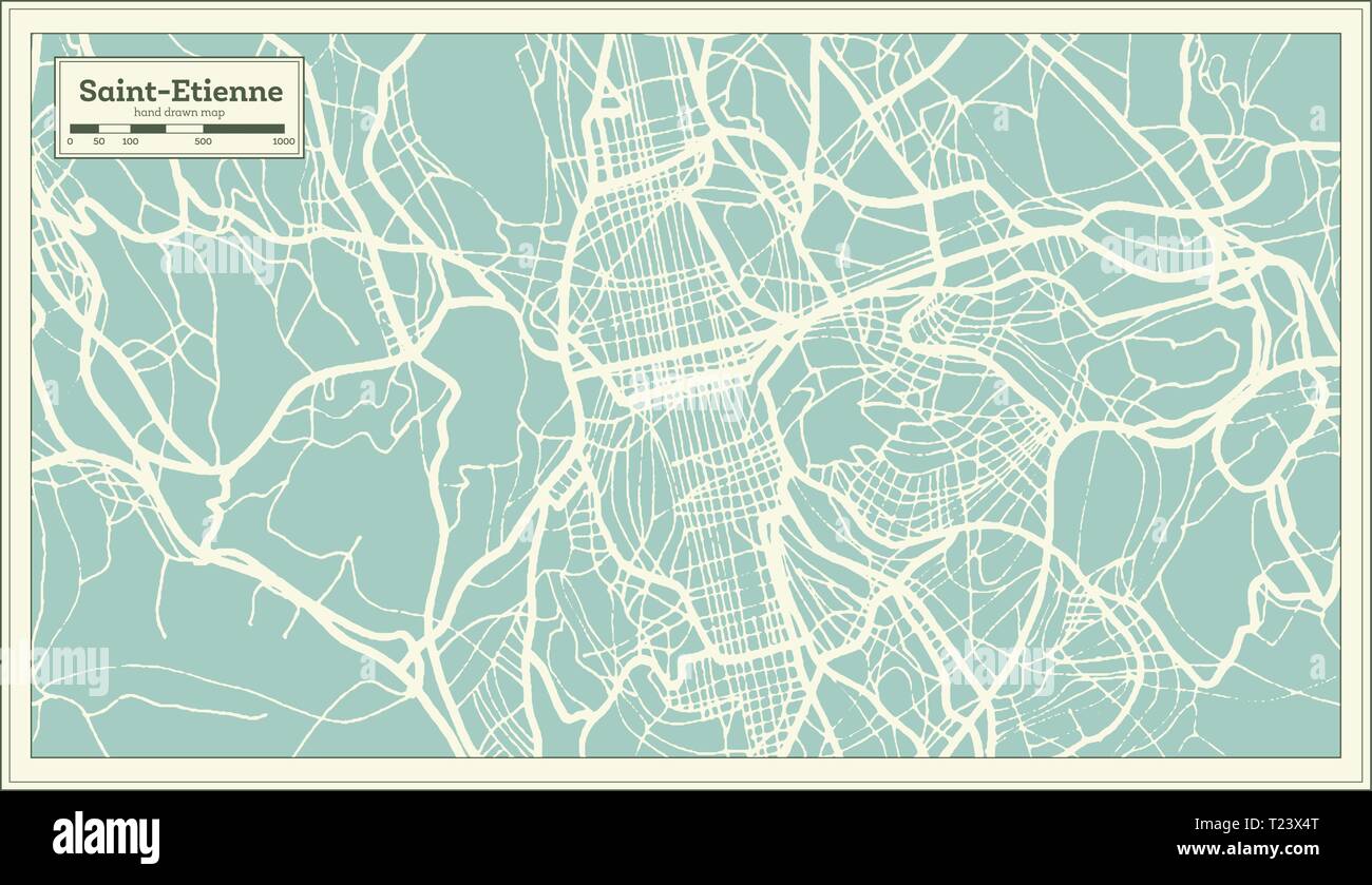 Saint-Etienne France City Map in Retro Style. Outline Map. Vector ...