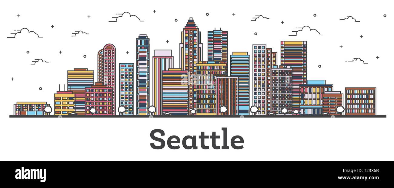 Outline Seattle Washington City Skyline with Color Buildings Isolated ...