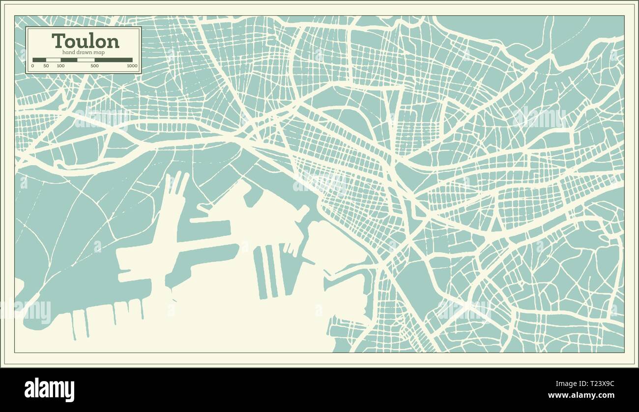 Toulon France City Map in Retro Style. Outline Map. Vector Illustration ...