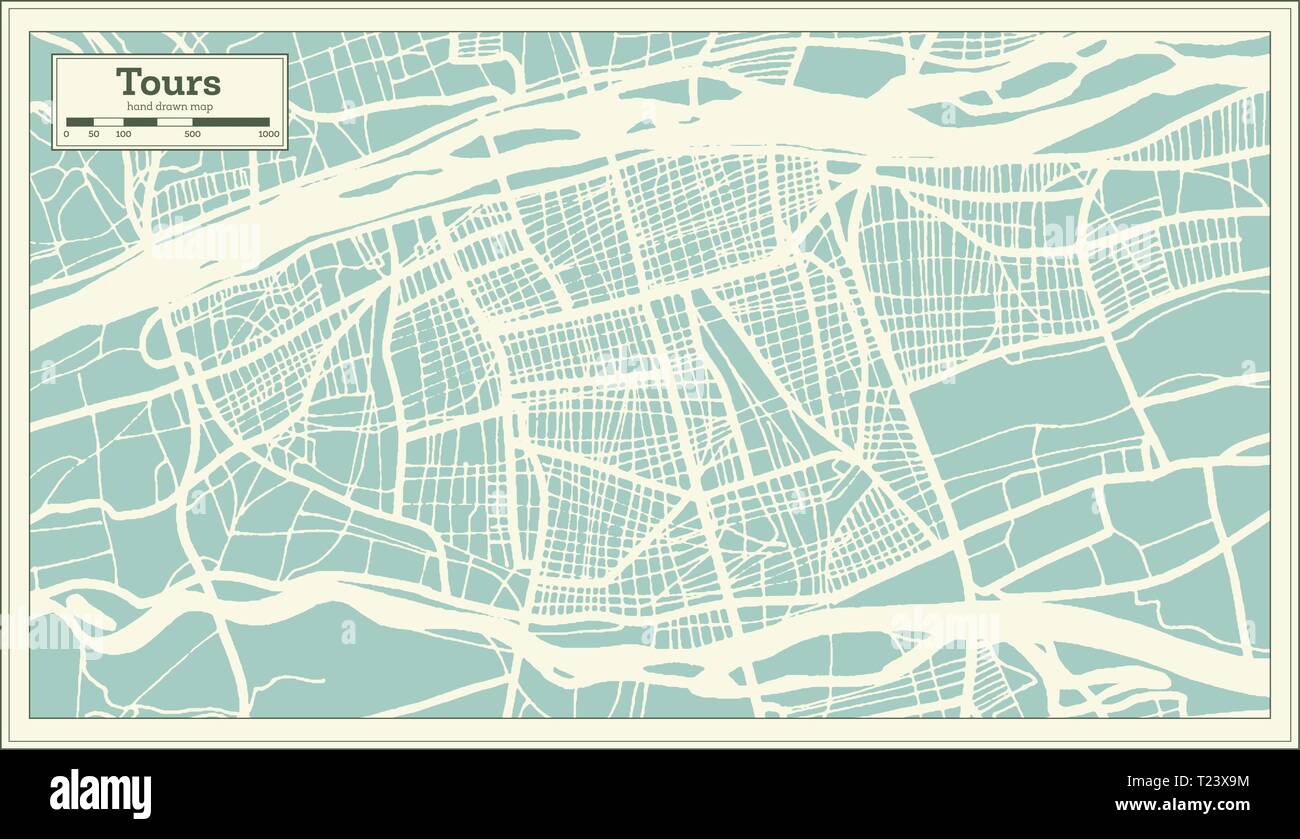 Tours France City Map in Retro Style. Outline Map. Vector Illustration ...