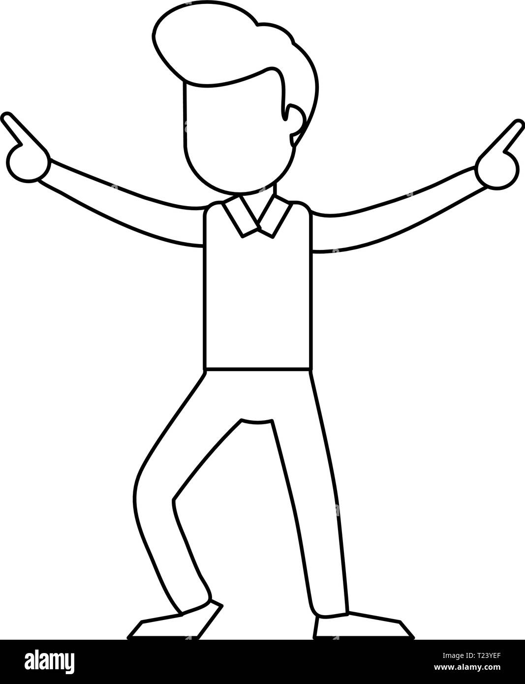 Man dancing and smiling cartoon black and white Stock Vector Image ...