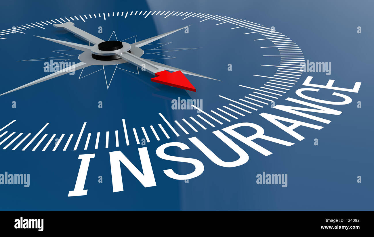 Blue compass with insurance word, 3D rendering Stock Photo - Alamy