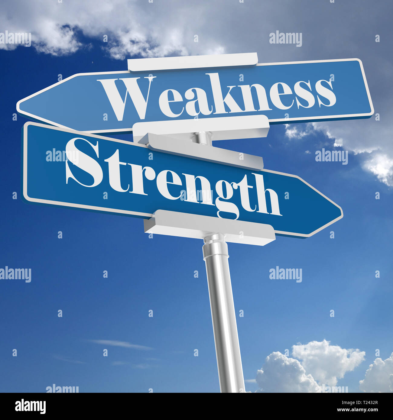 Strength and weakness signs, isolated on white. 3D rendering Stock ...