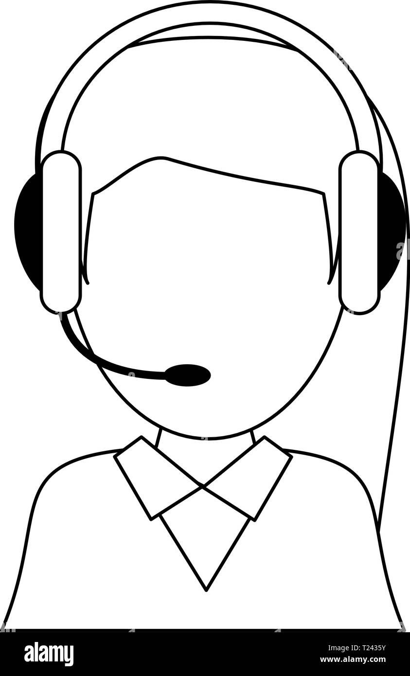 Call center agent operator avatar black and white Stock Vector Image ...