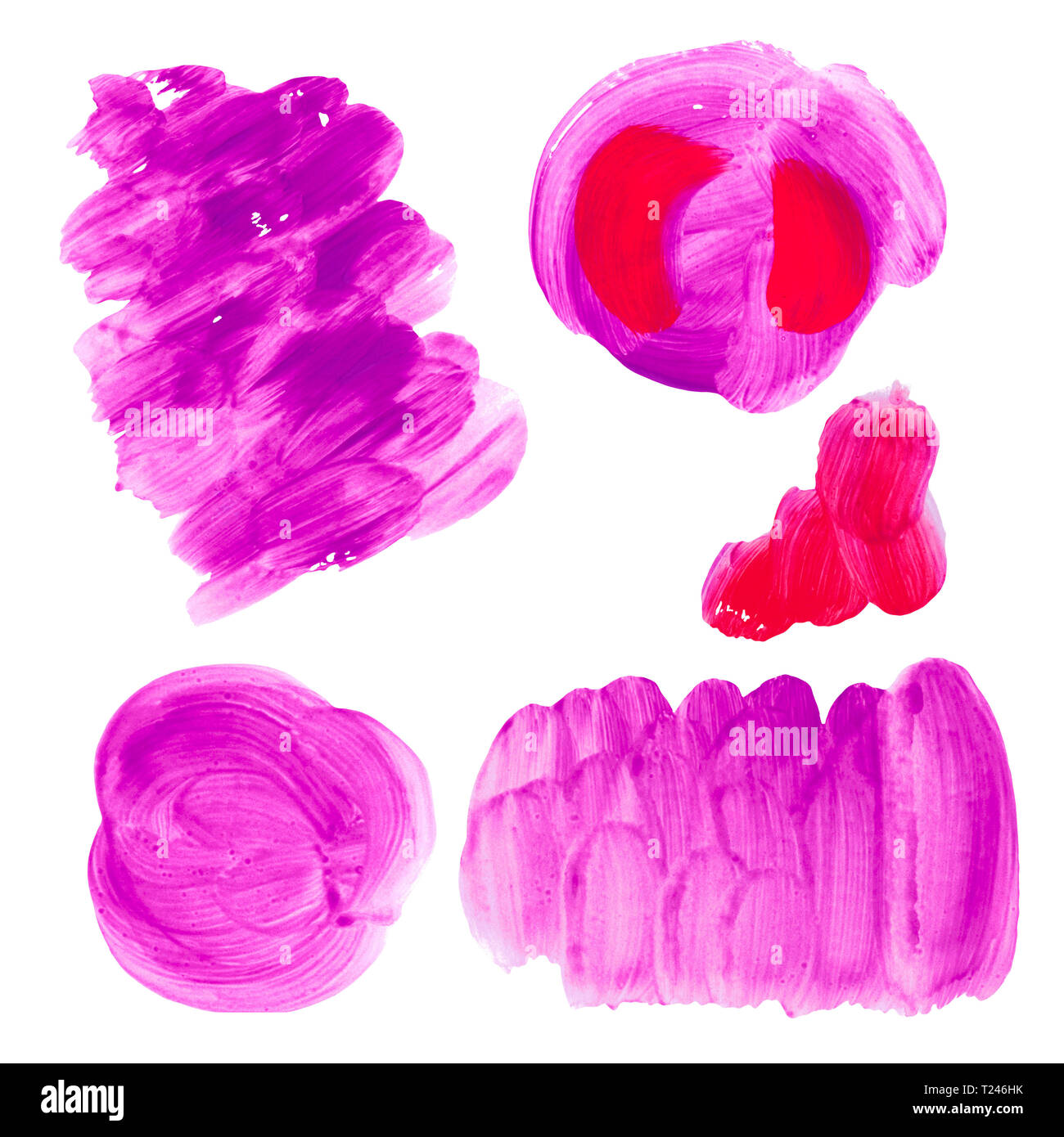 Set of bright color spots textures on white isolated background Strokes ...