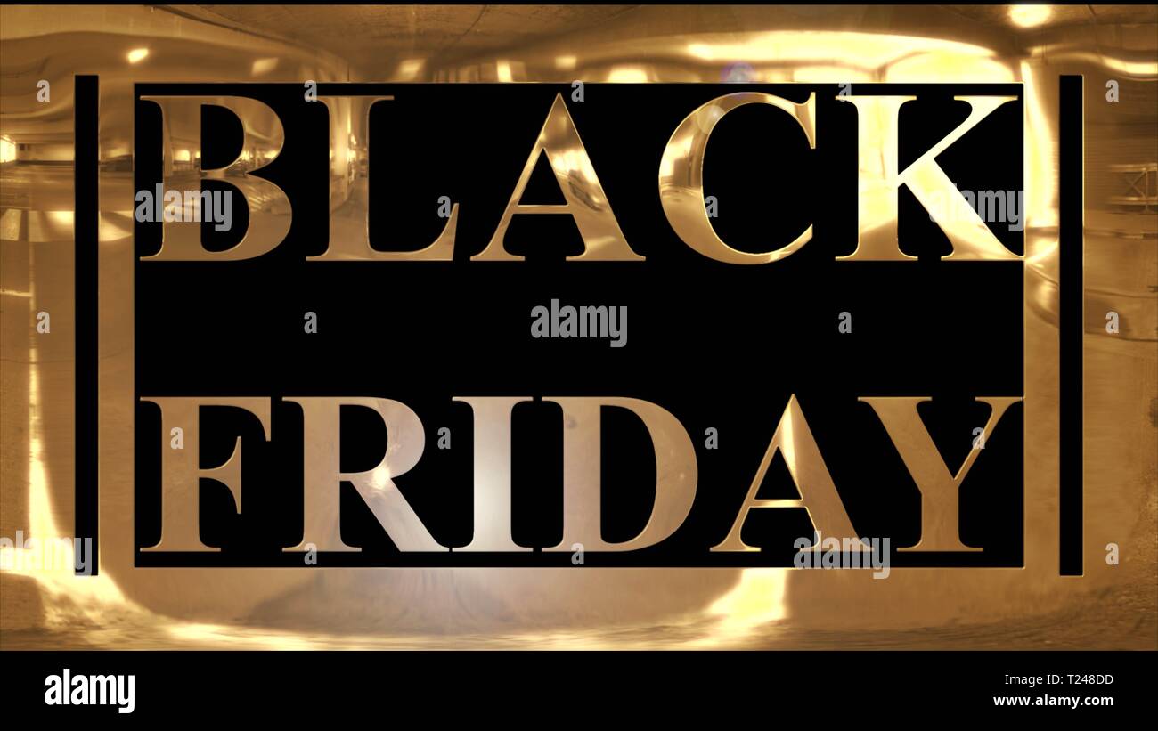 Golden and shining text of "BLACK FRIDAY" with golden frame and dark ...