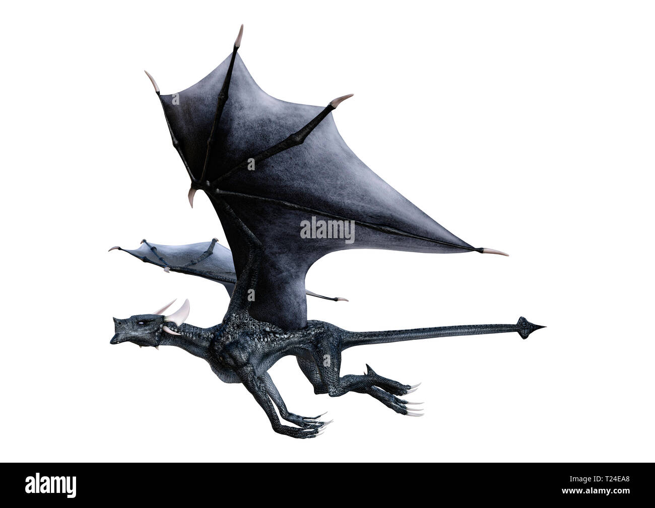 3D rendering of a black fantasy dragon isolated on white background ...