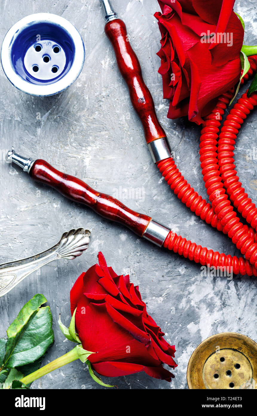 East hookah with flower aroma for relax.Shisha hookah.Smoking a hookah ...