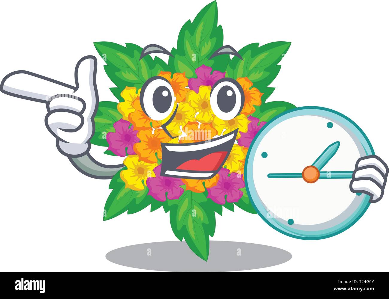 With clock lantana flowers stick on cartoon stem Stock Vector Image ...