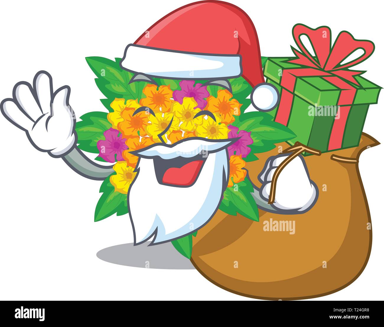 Santa with gift lantana flowers isolated with the character Stock ...