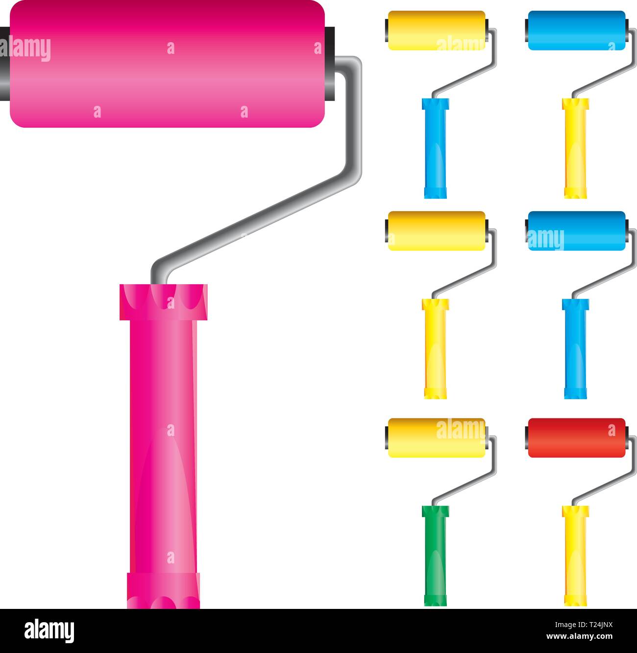 Set of paint roller brushes with variations of colors: pink, blue ...