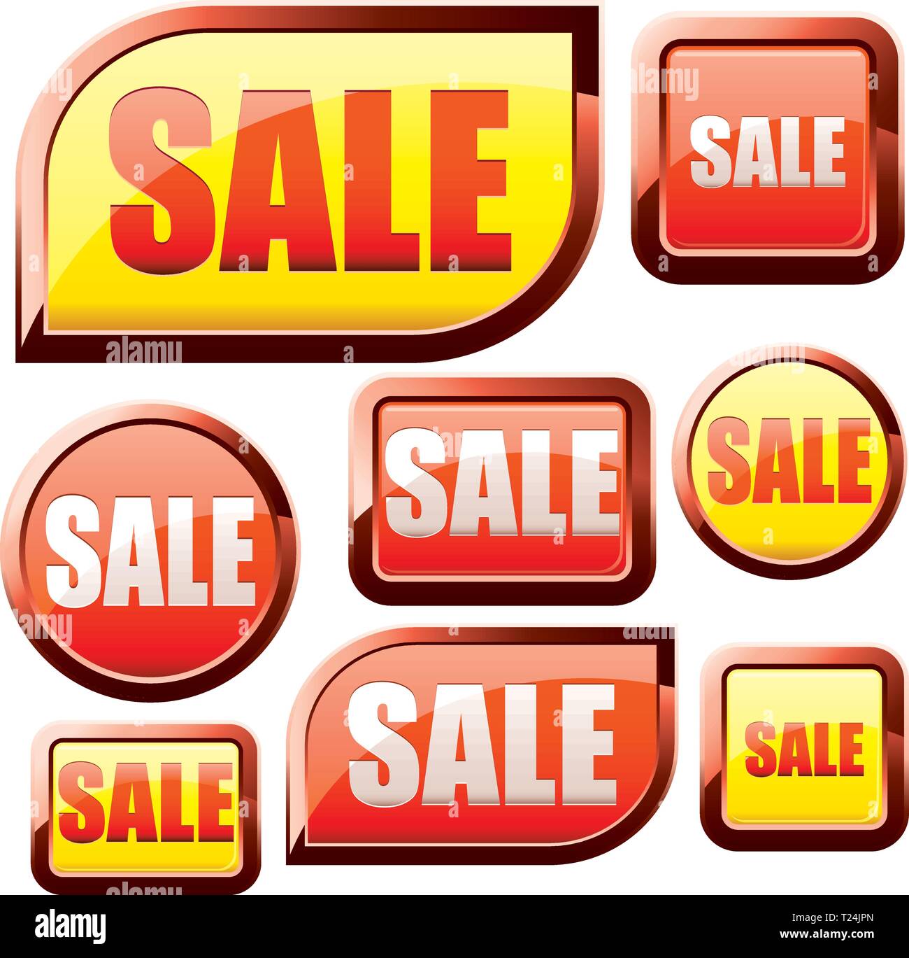 Set of red and yellow shiny sale buttons, vector illustration Stock ...