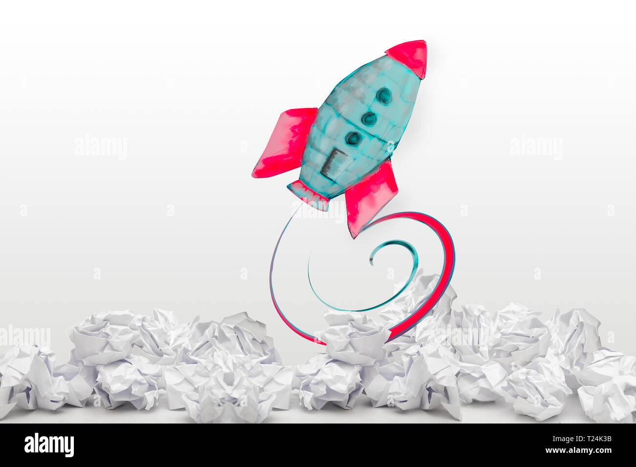 Innovation and problem solving idea of rocket flying from paper Stock ...