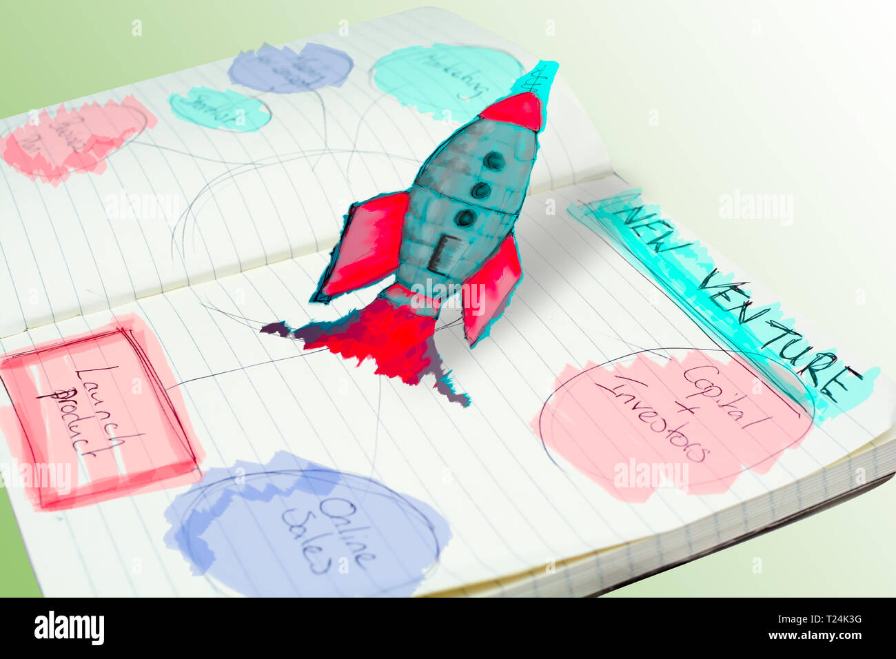 Start up business ideas for new venture in a note book Stock Photo - Alamy