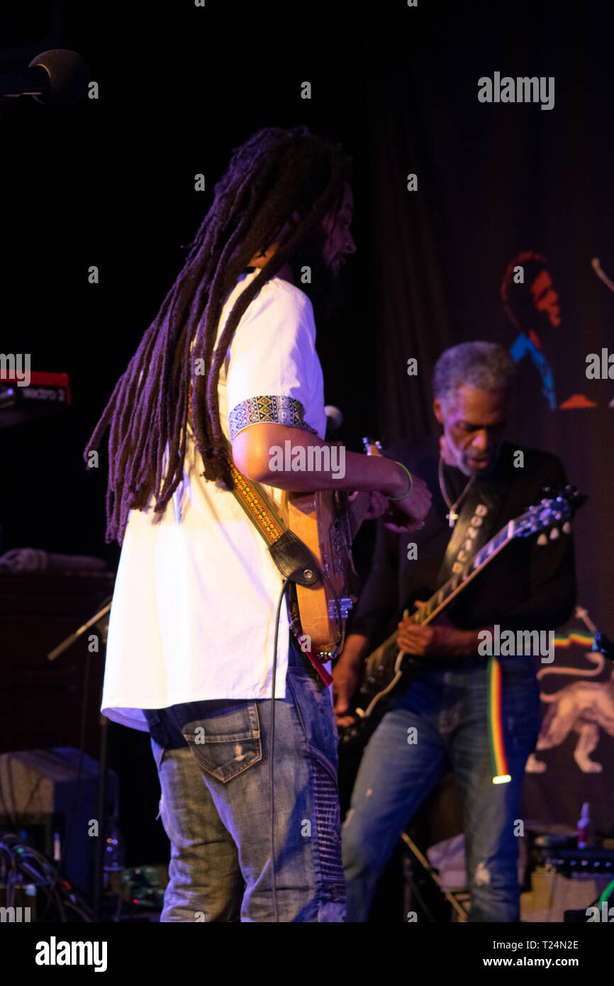 Cardiff, UK, March 21, 2019, Josh David the Wailers band lead vocalist ...