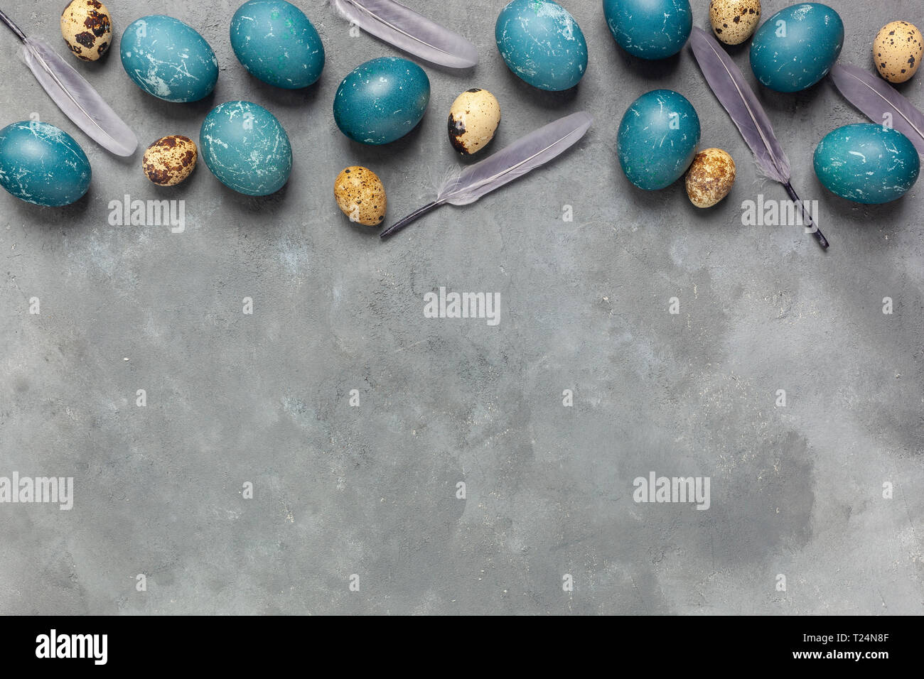 Easter composition on gray textured background with space for text ...
