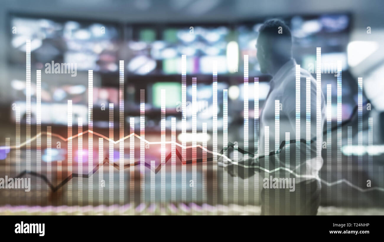 Double exposure Economics growth diagrams on blurred background ...
