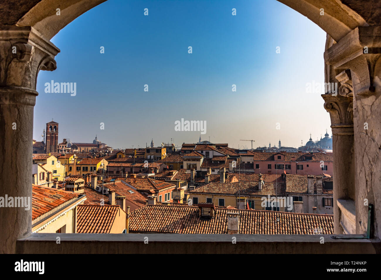 Italy, Venice, view of the city from the spiral staircase of the ...