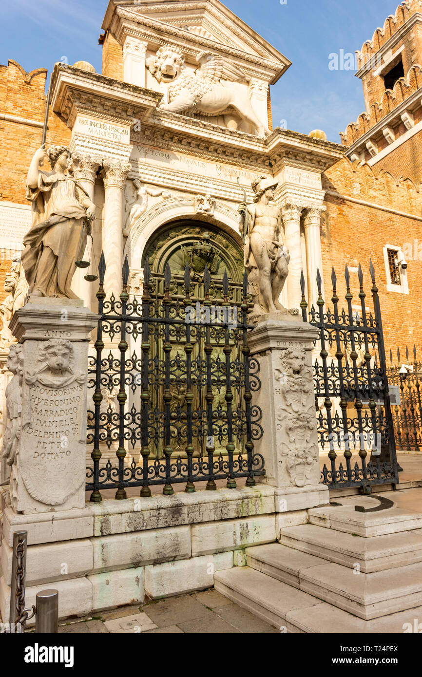 Italy, Venice, details and view of the Castle in the arsenal Stock ...