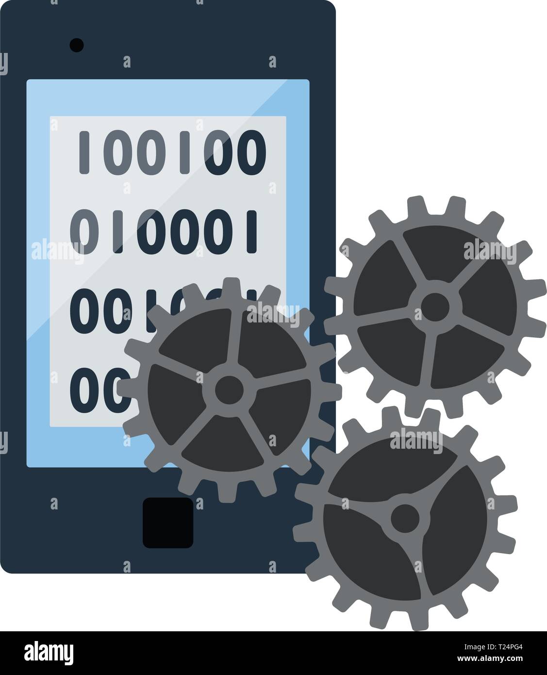Mobile Development Icon. Smartphone with Binary Code and Gears in Front ...