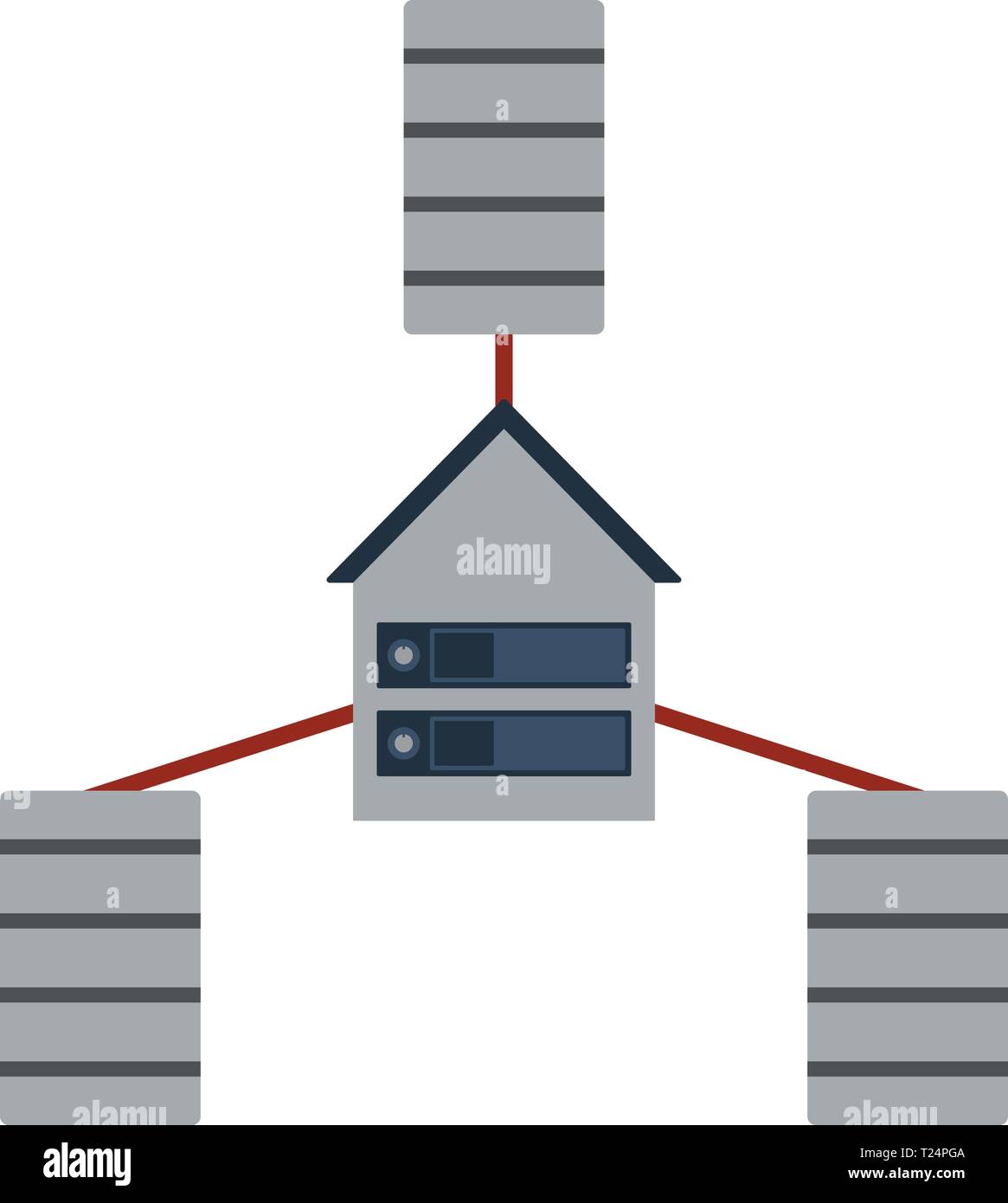 Datacenter Icon. Database Stacks Connected to Home With Server. Flat ...